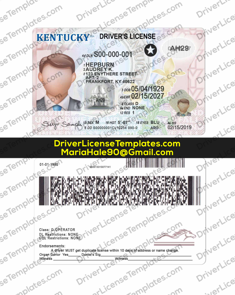 Kentucky Drivers License Template PSD 2025